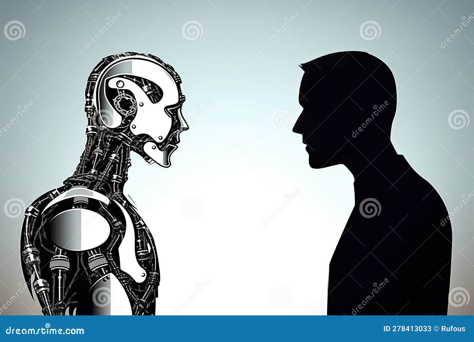 Machine Vs Human: Robot and Man Facing Each Other Stock Illustration ...