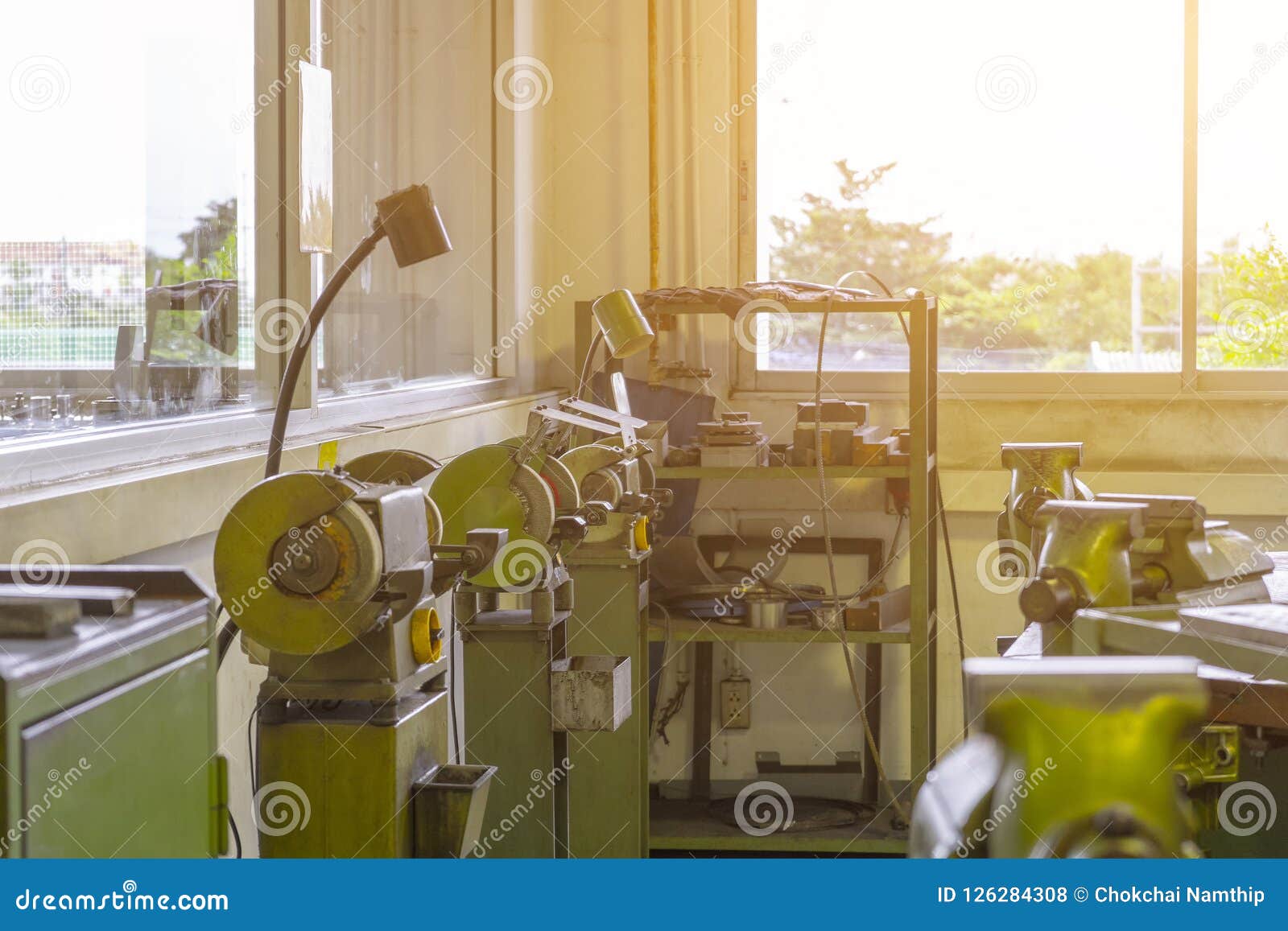 Machine Work Shop with Grinder Machine and Bench Vise Stock Photo ...