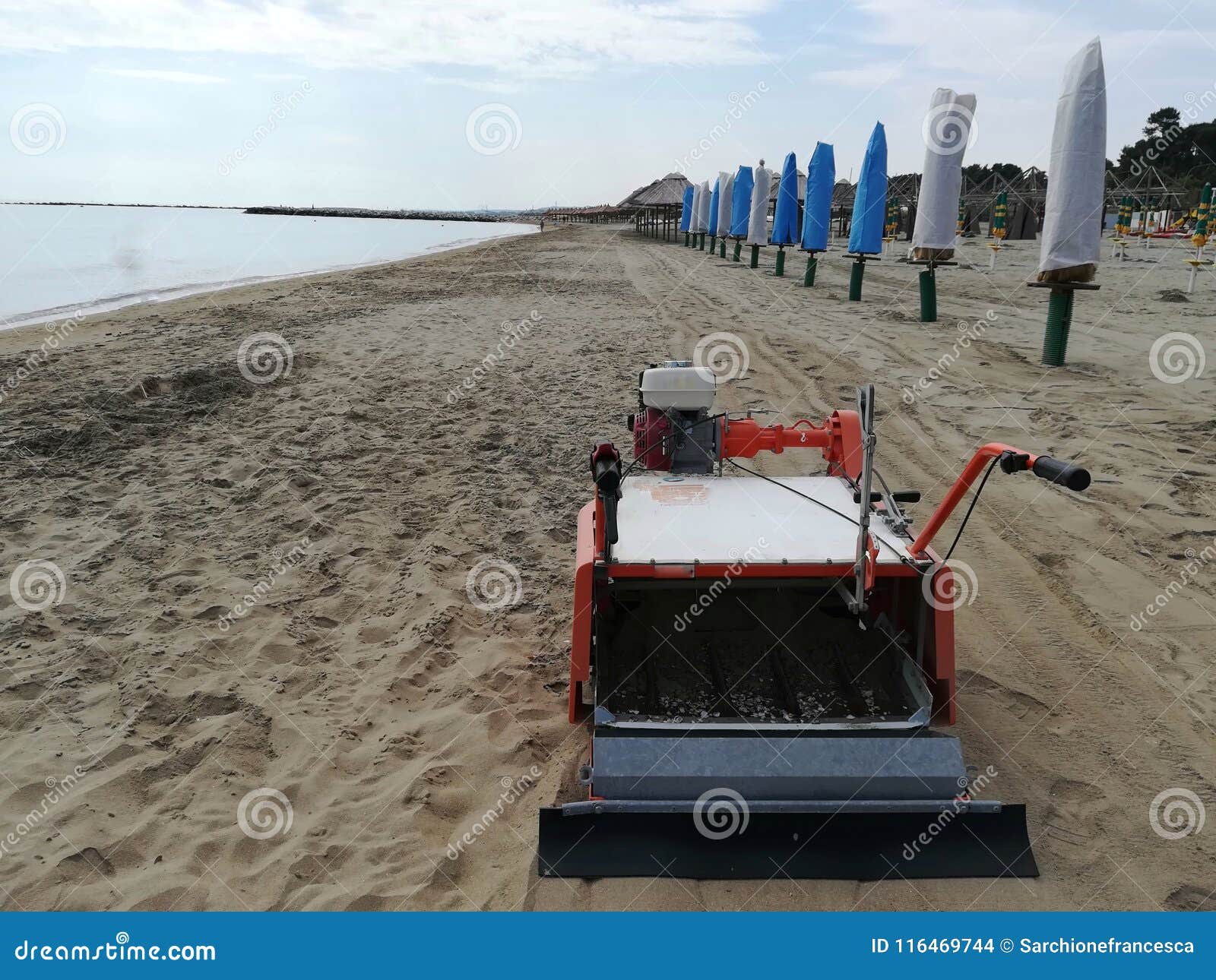 Beach cleaning machine stock photo. Image of calm, sand - 116469744