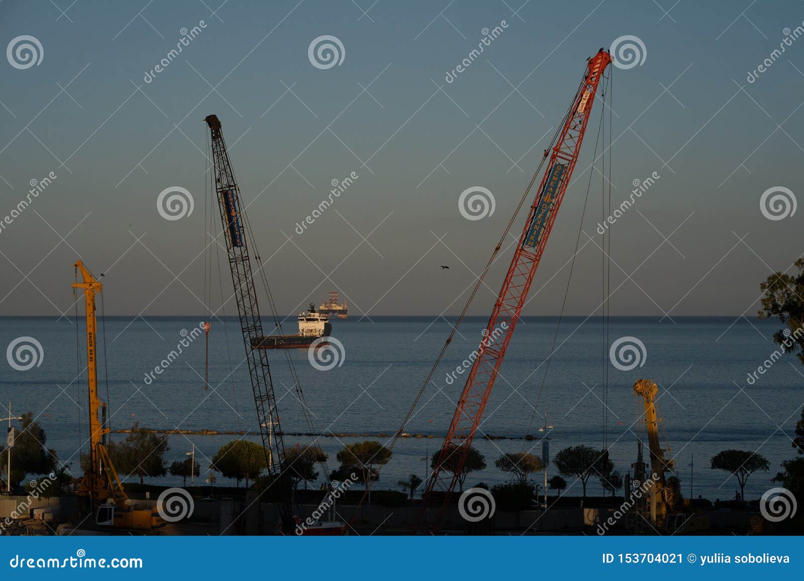 Machinery on the Construction Site, in the Background the Sea and the ...
