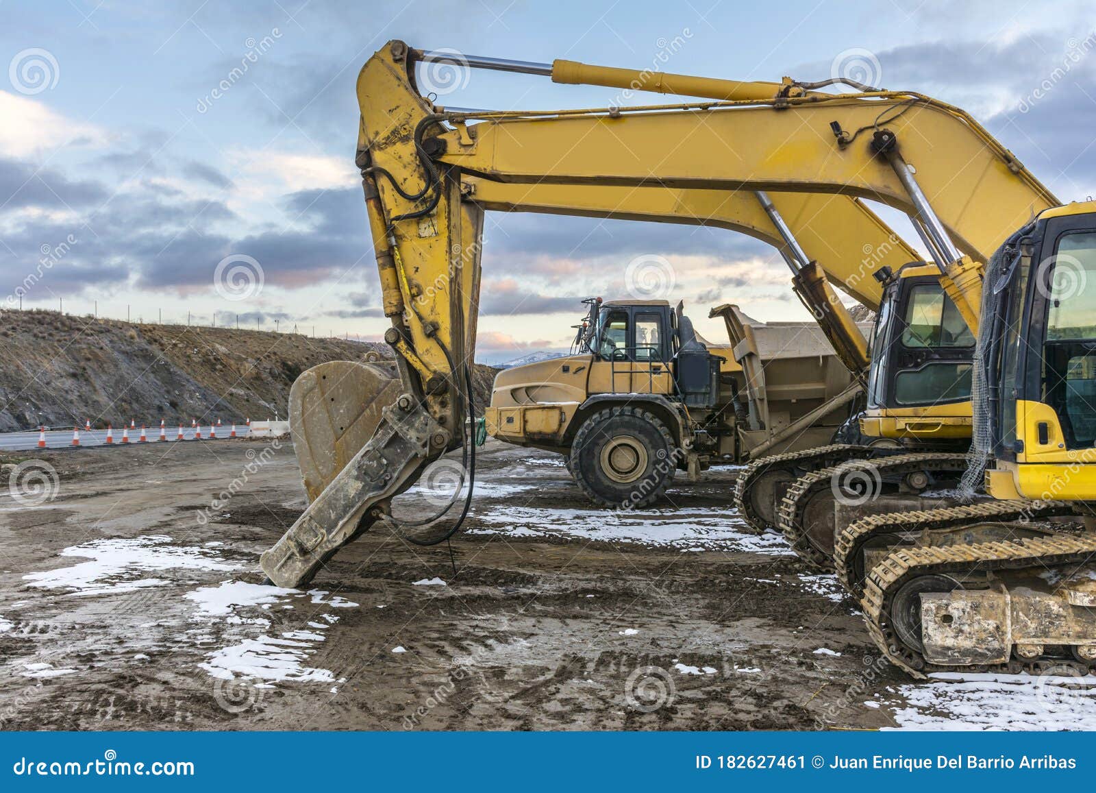 Machinery Fleet for the Construction of a Highway, Formed by Trucks and ...
