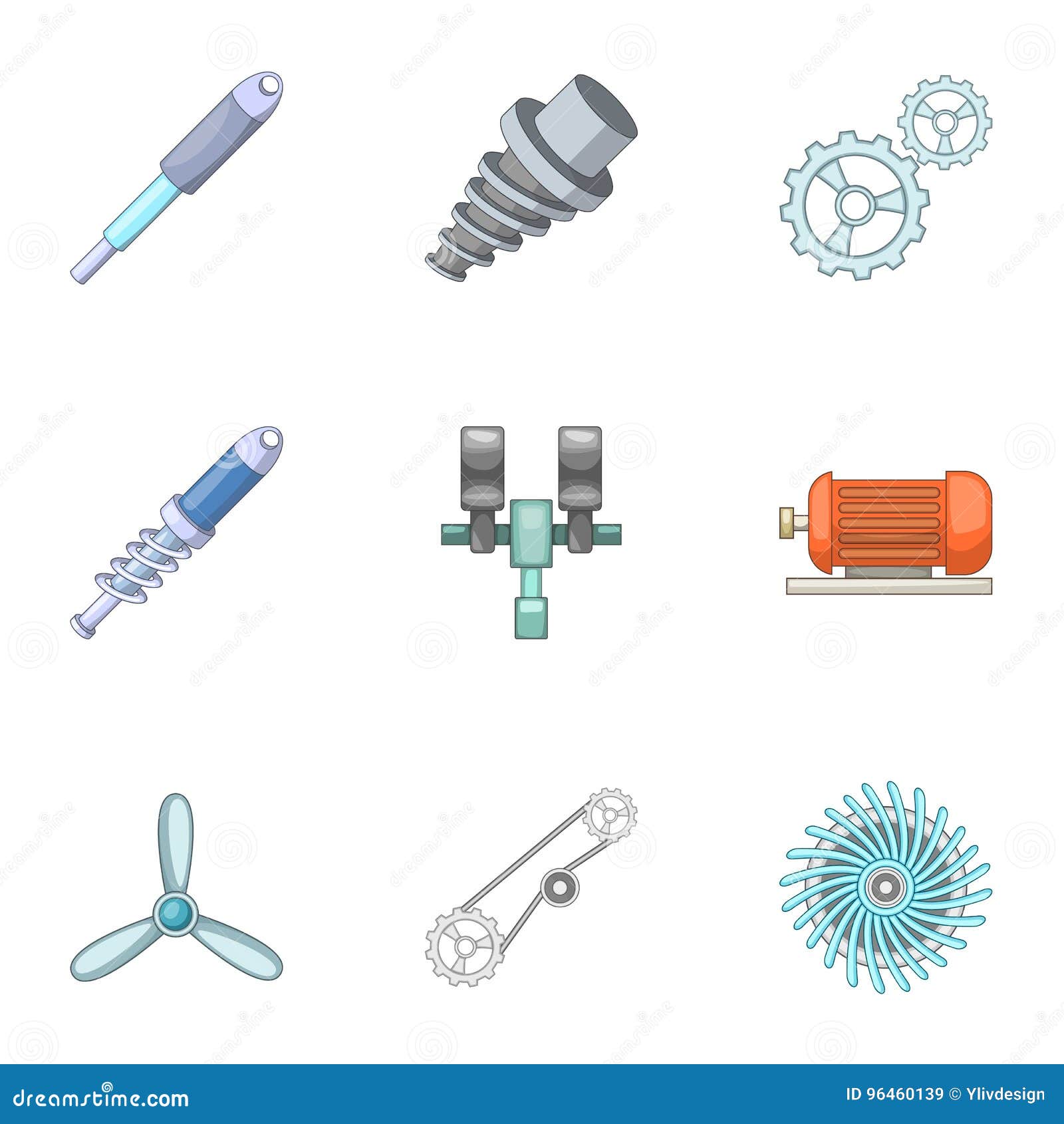 Machinery Icons Set, Cartoon Style Stock Vector - Illustration of gear ...