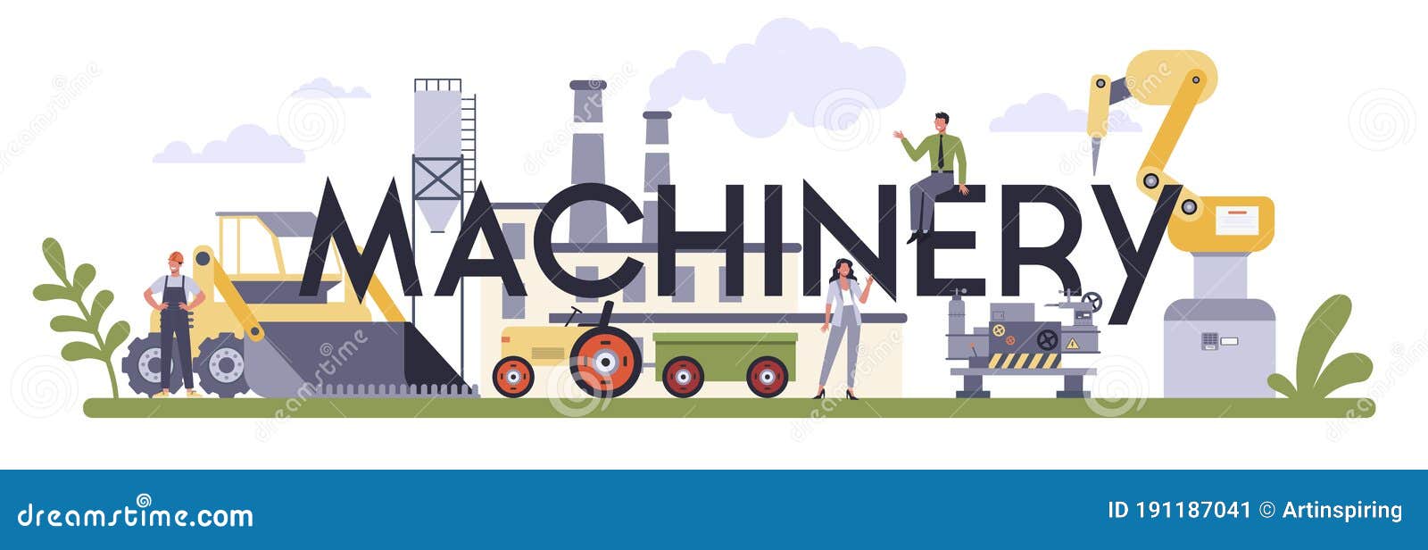 Machinery Typographic Header Concept. Heavy Equipment for Building ...