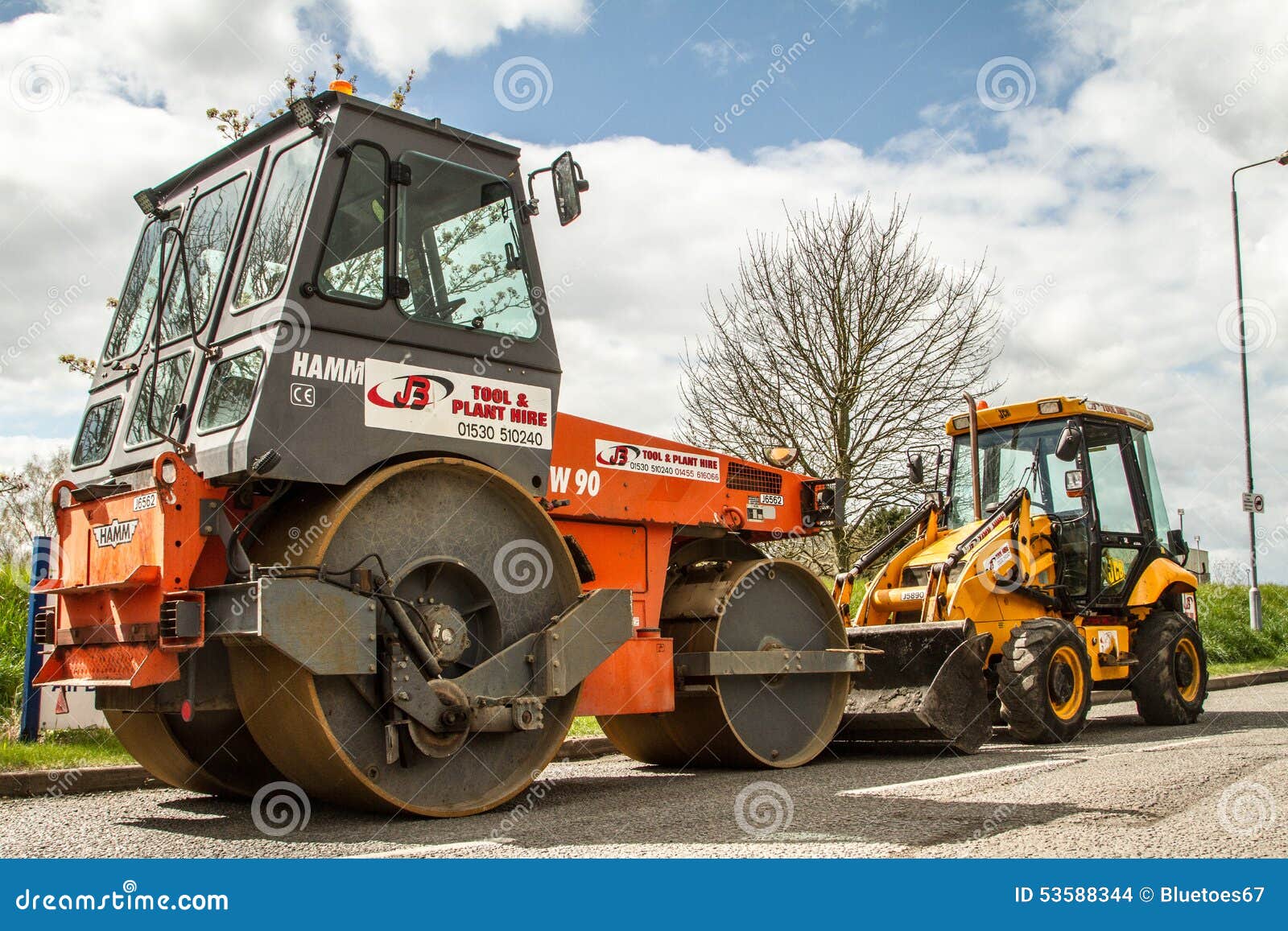 Roller and Digger for Road Construction. Editorial Stock Image - Image ...
