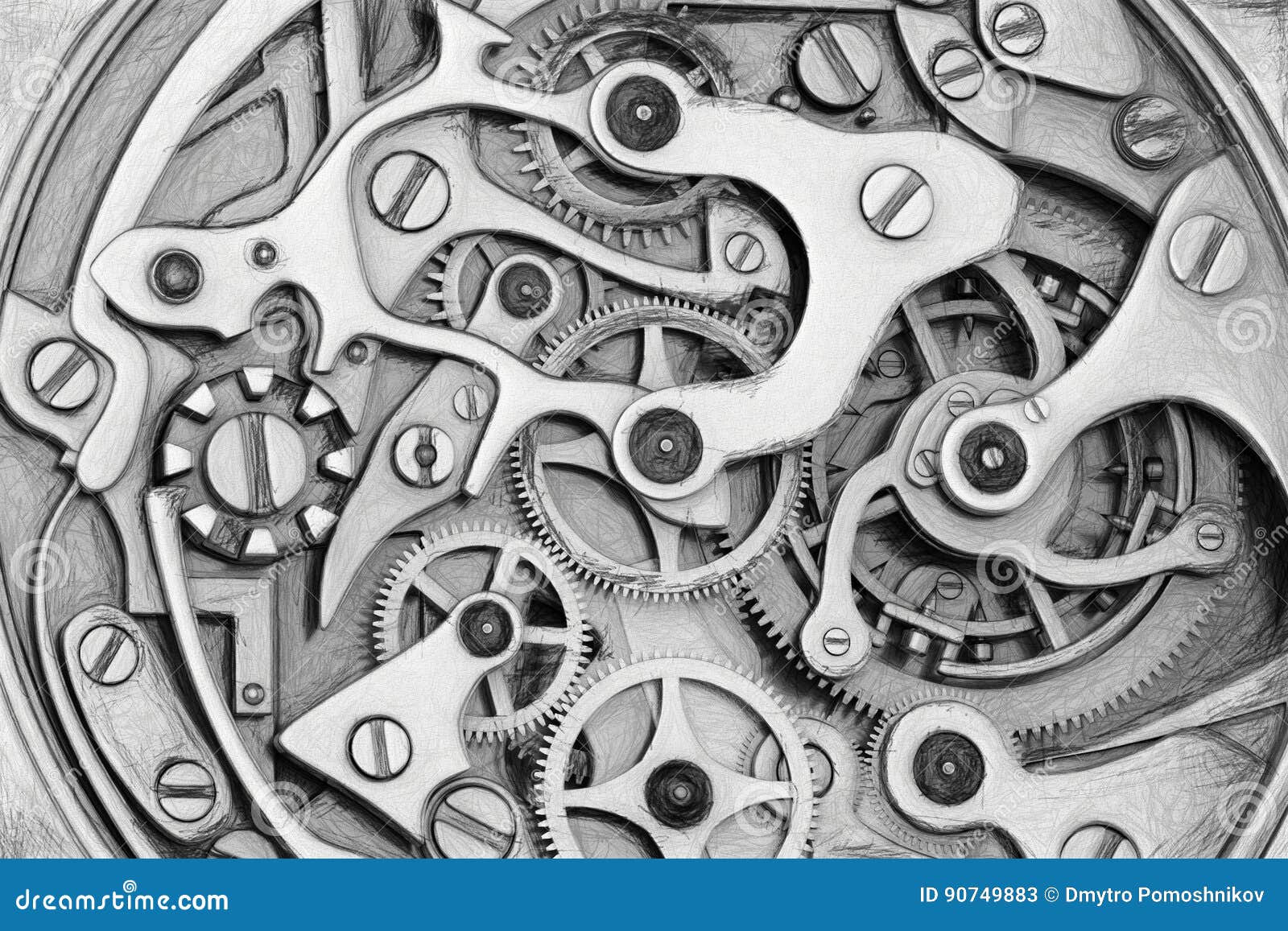 Machines De Rendu Des Rouages 3D Avec Le Scetch De Gamme De Gris De ...