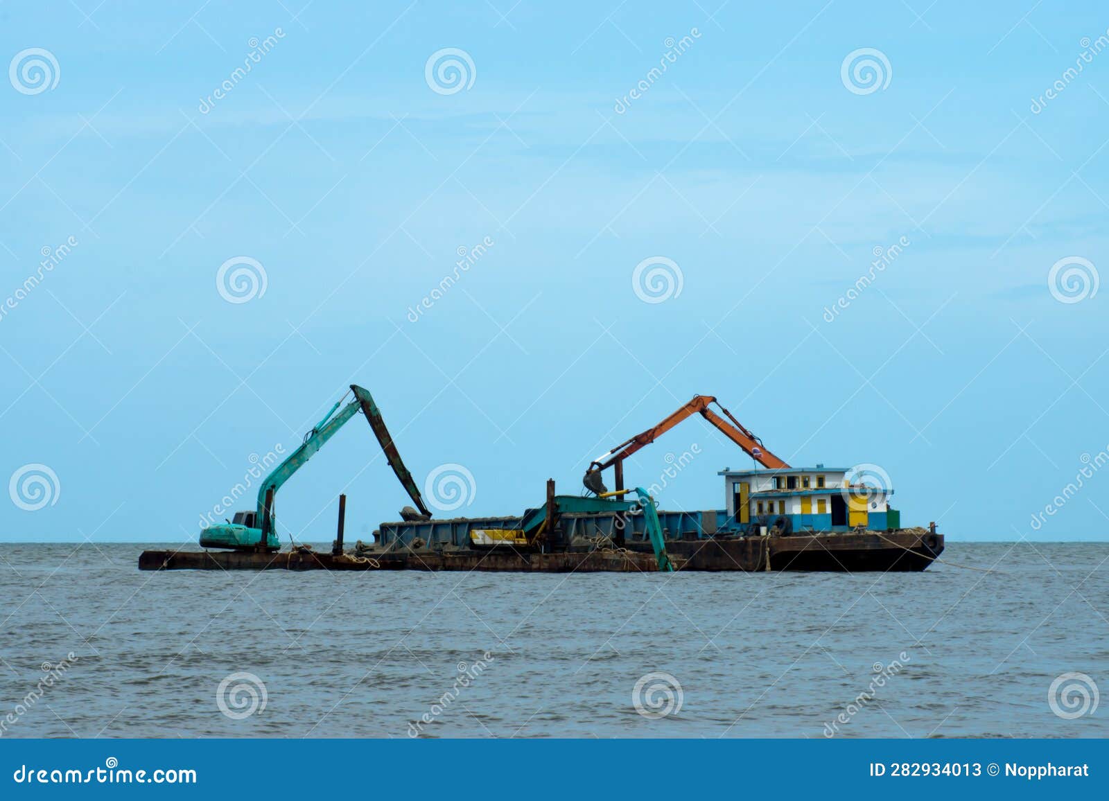 Machines are Dredging Sand in the Sea Stock Image - Image of excavator ...