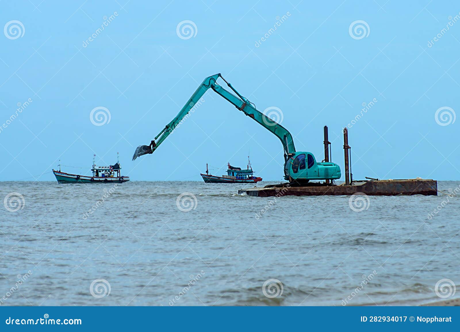 Machines are Dredging Sand in the Sea Stock Image - Image of ...
