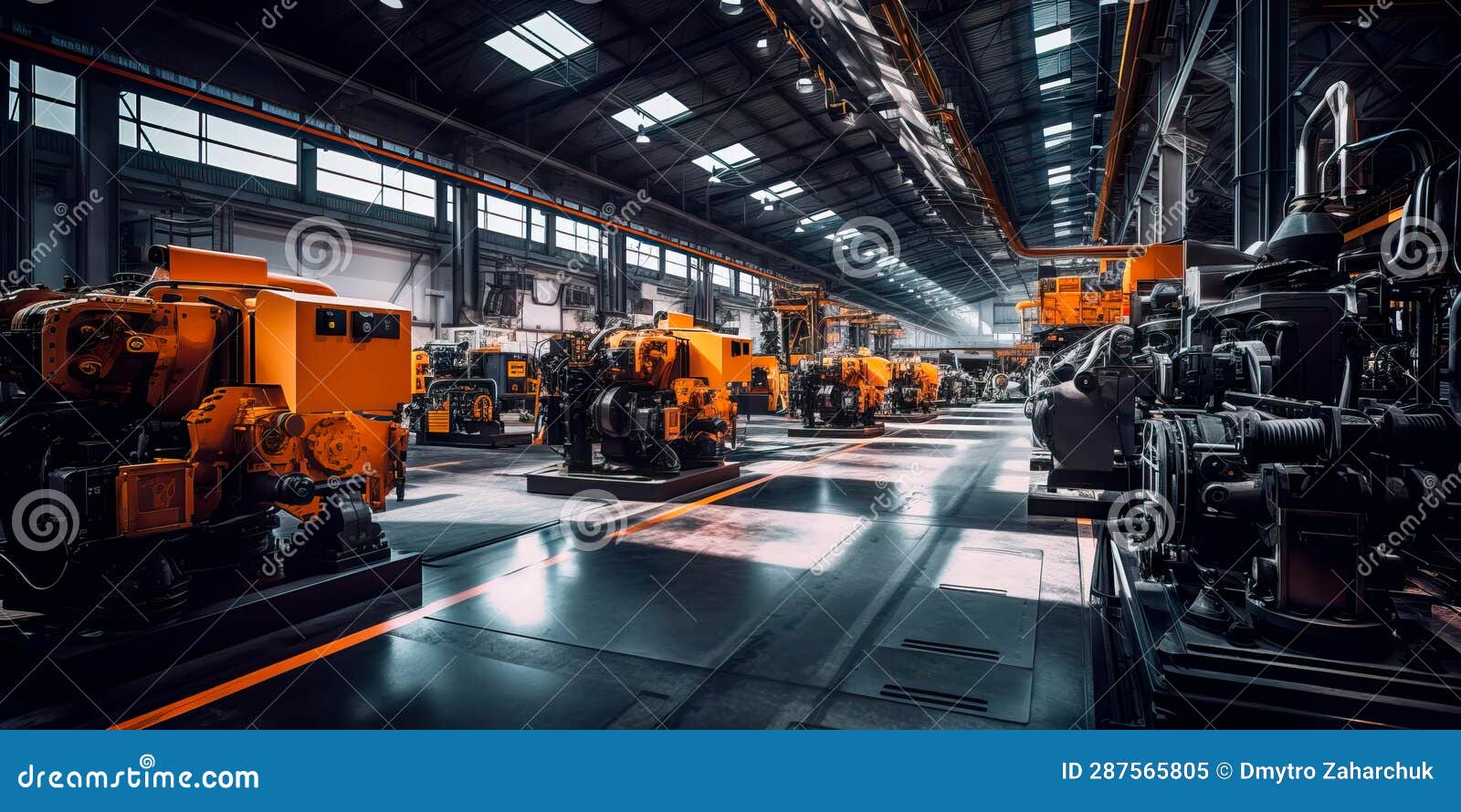 Machines and Equipment Arranged in a Row in a Large Industrial Workshop ...