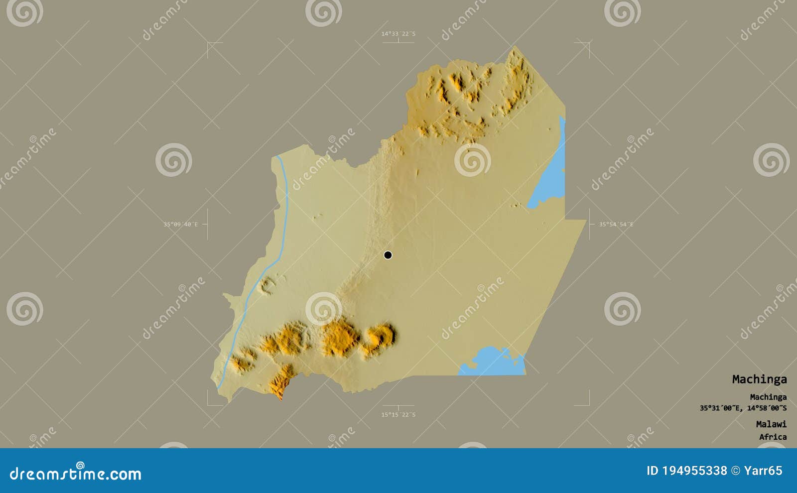 Machinga - Malawi. Bounding Box. Relief Stock Illustration ...