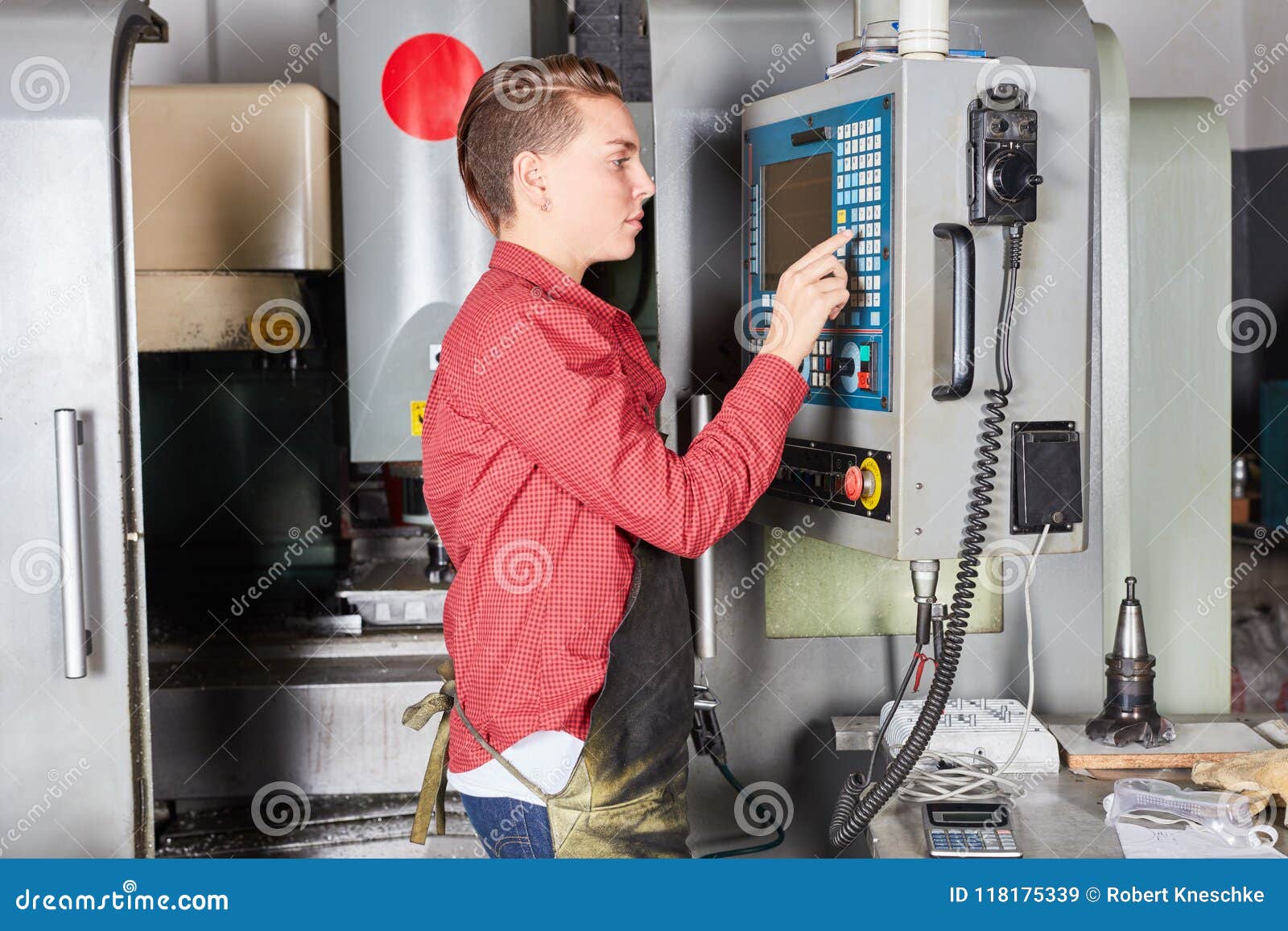 Machinist Program CNC Machine Stock Image - Image of factory ...