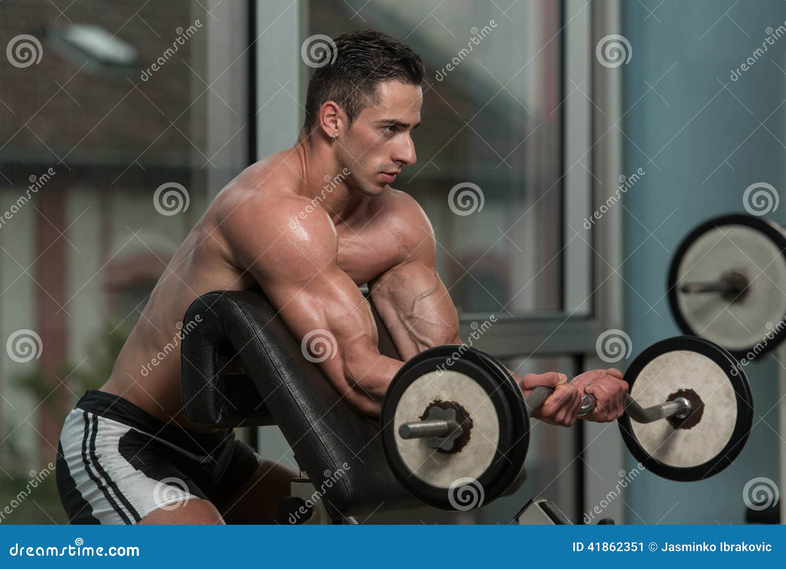 Macho Man Lifting Weights with Barbell Stock Image - Image of lifestyle ...