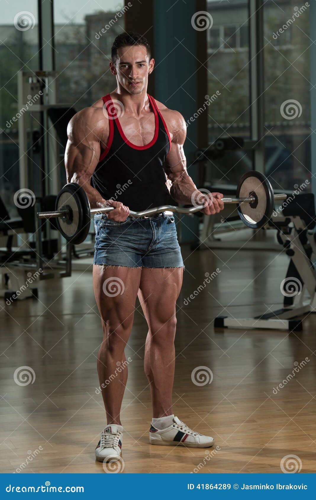 Macho Man Lifting Weights with Barbell Stock Image - Image of build ...