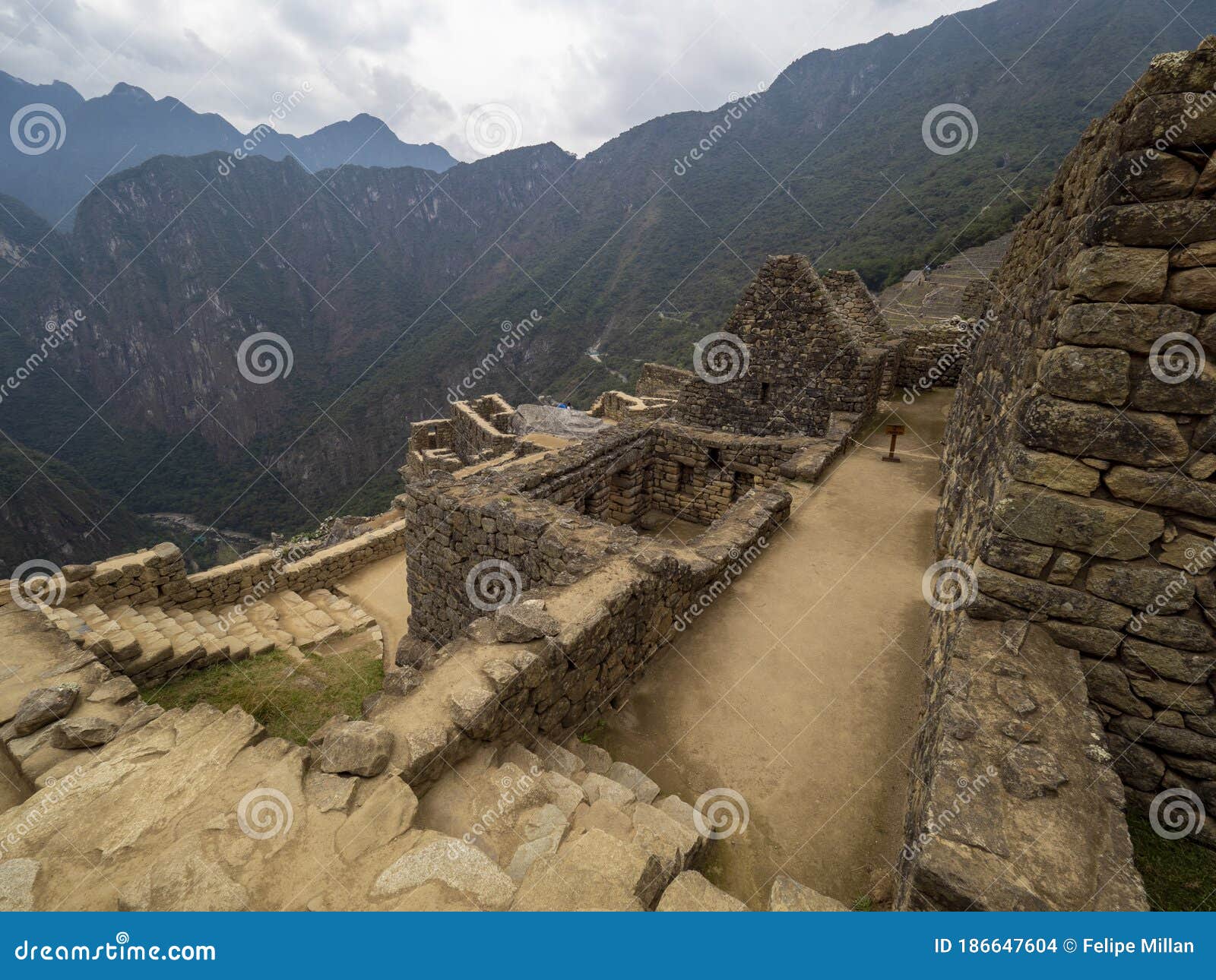 Machu Picchu Stone Walls and Andes Mountain Range on the Bacground ...