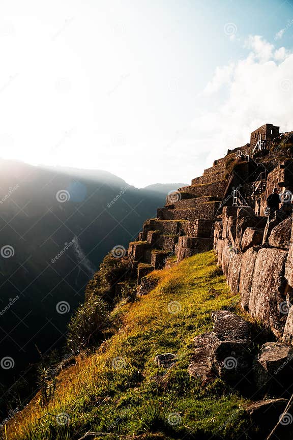 Machu Picchu at Sunset with Terraced Stone Structures. Stock Image ...