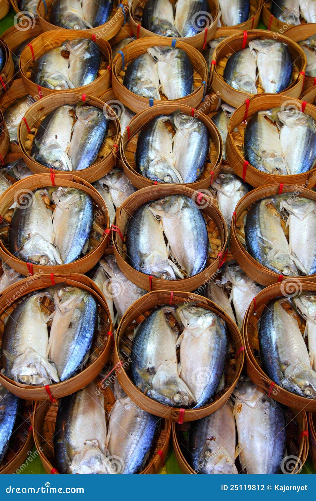 Mackerel Fish in Bamboo Basket in Thailand Stock Photo - Image of ...