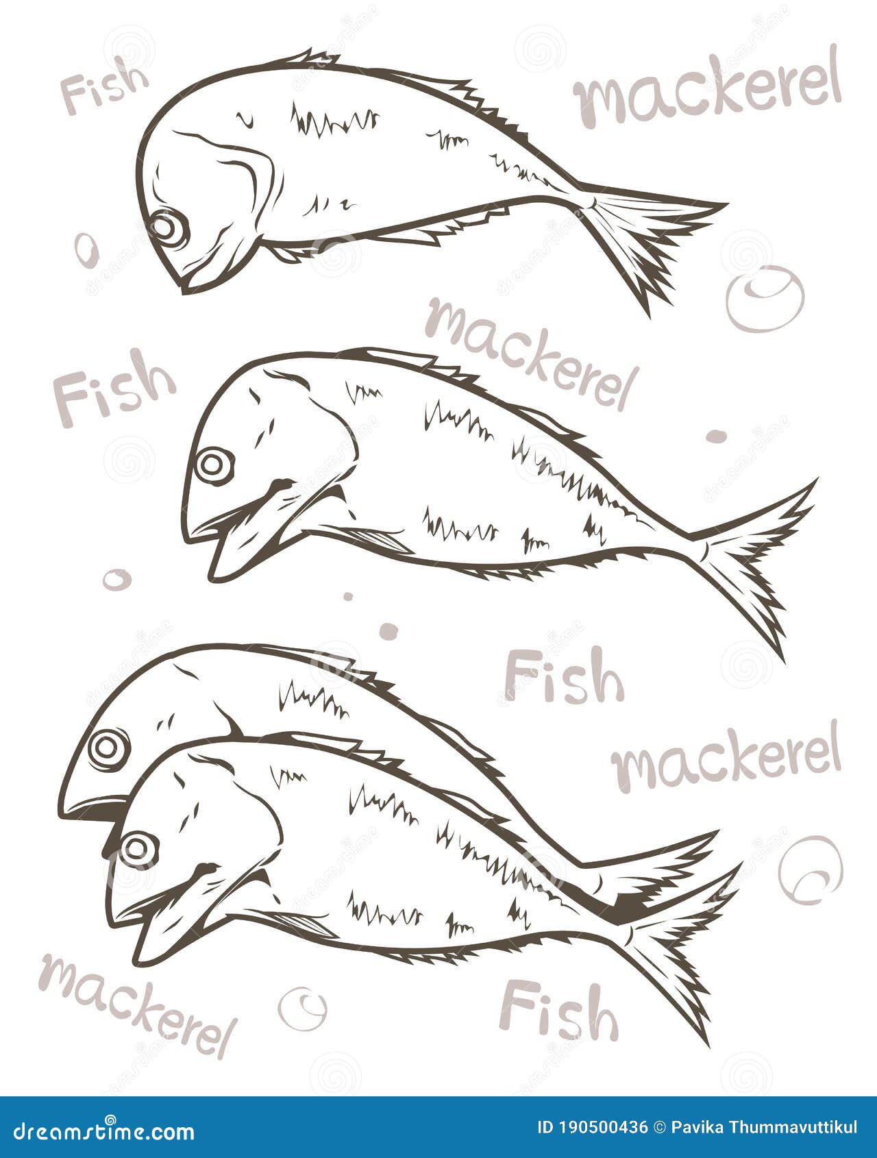 Mackerel Fish Vector Line Art Illustration Stock Vector - Illustration ...