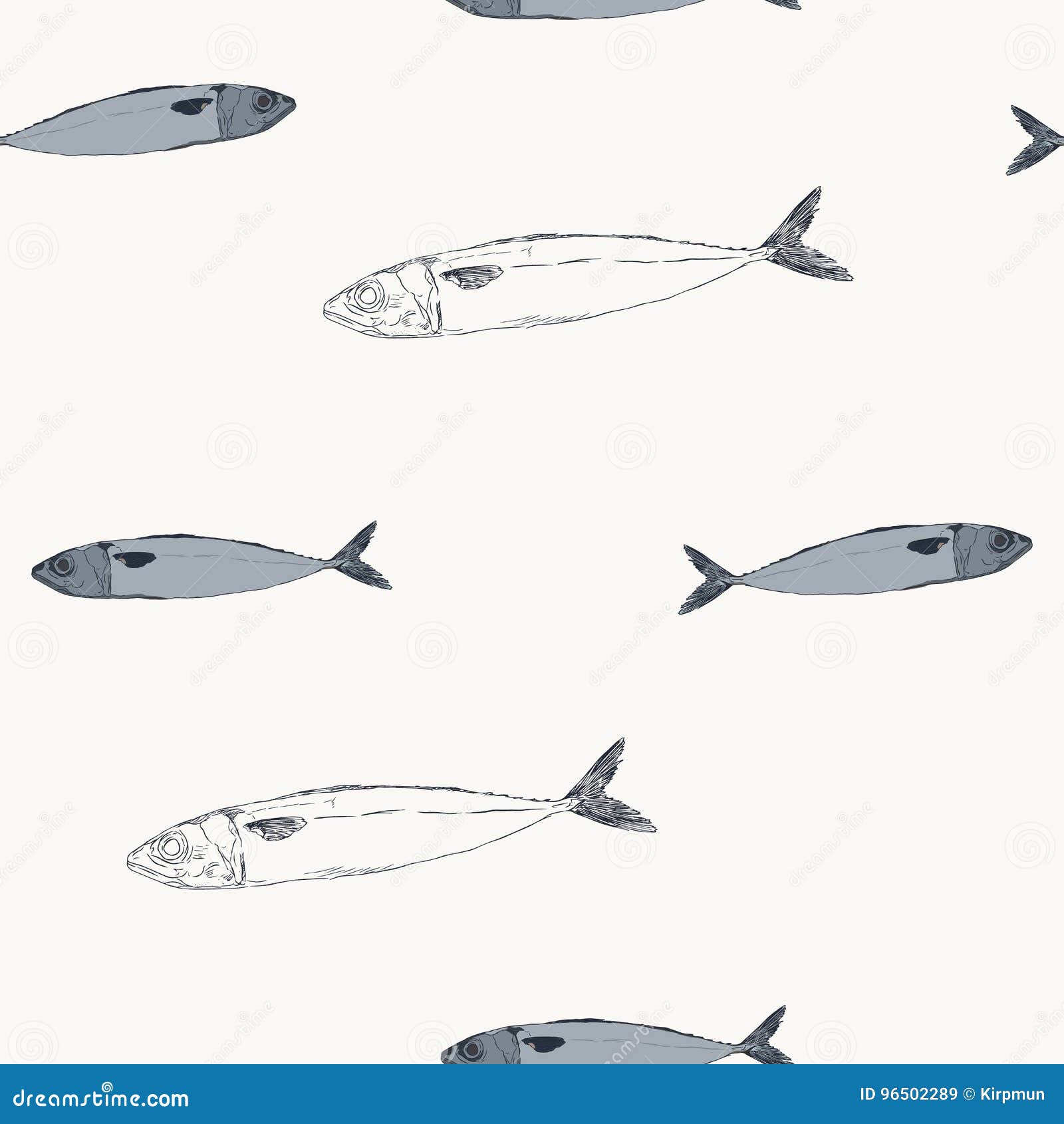 Mackerel Fish , Hand Drawn Seamless Pattern. Stock Vector ...