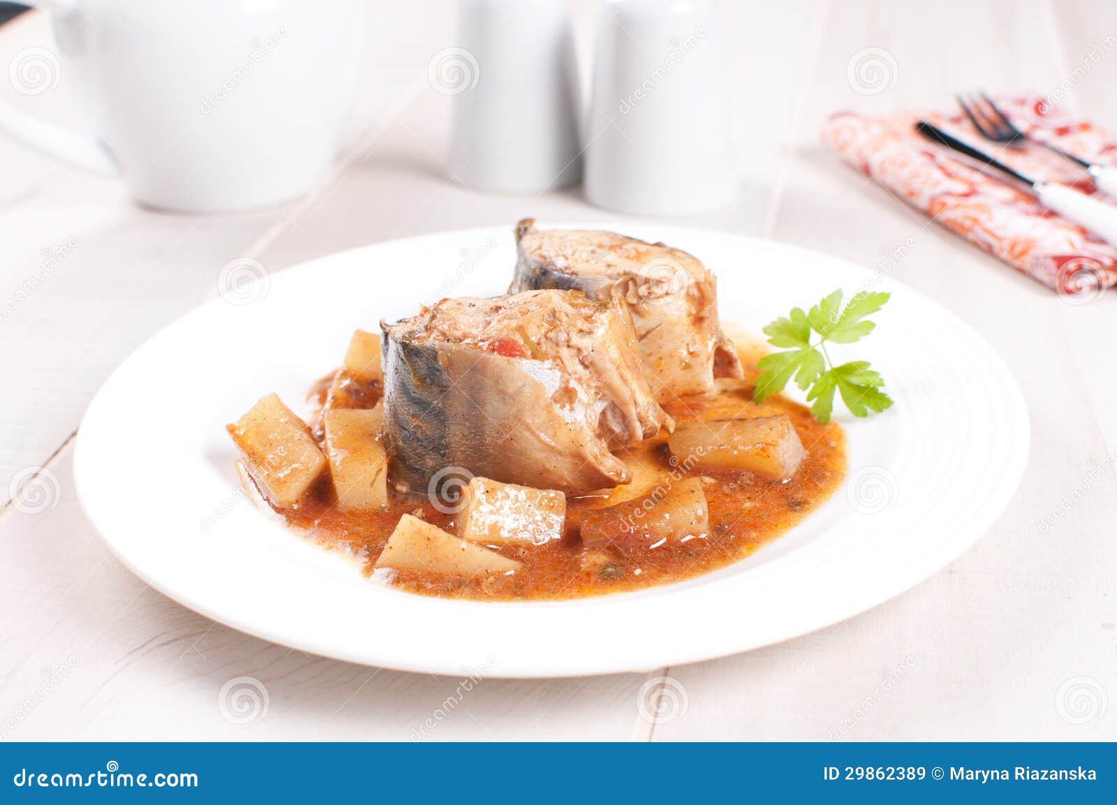 Mackerel Fish Pieces with Vegetables Stock Image - Image of cooked ...