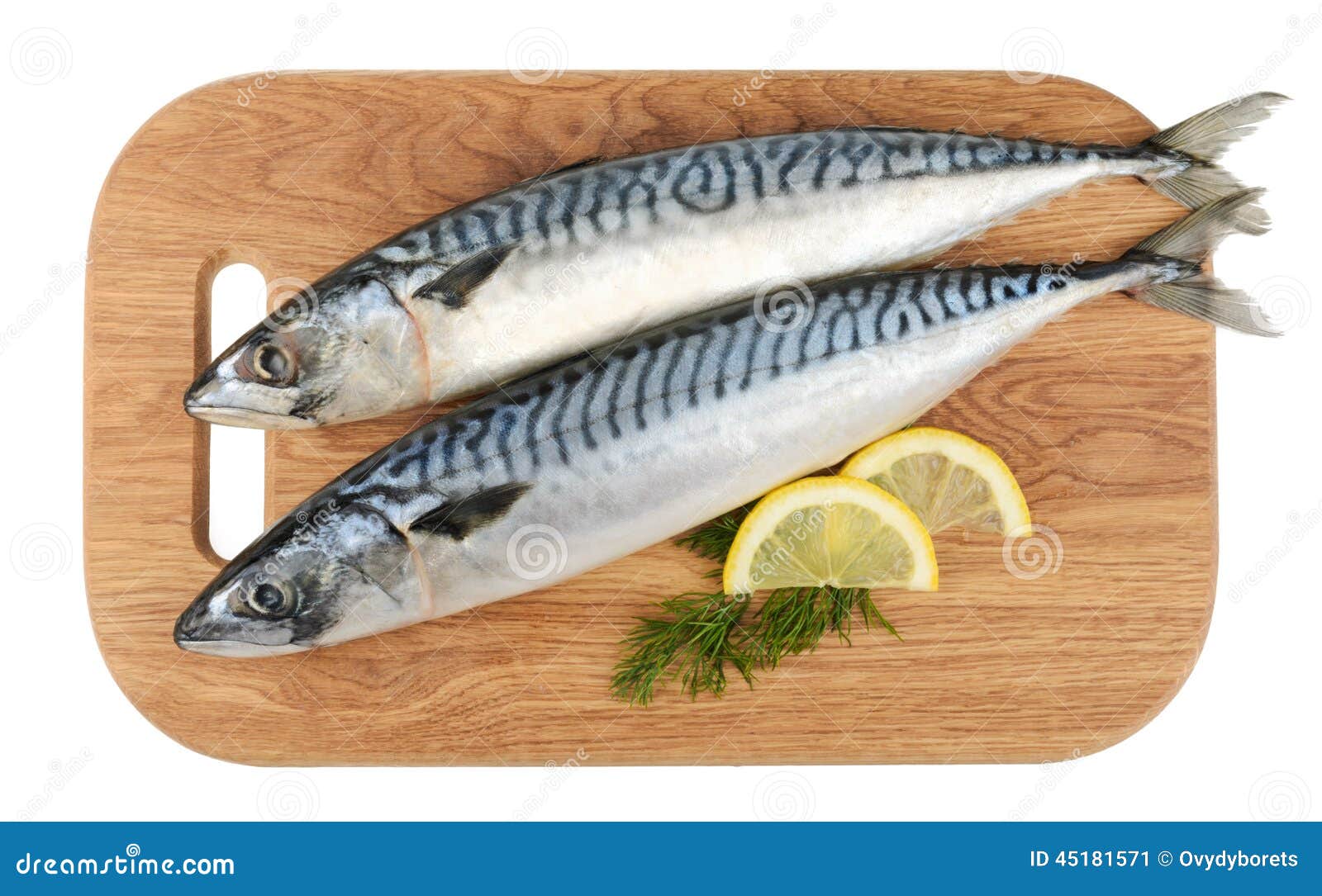 Mackerel Fish on Wooden Plate Isolated Stock Image - Image of food ...