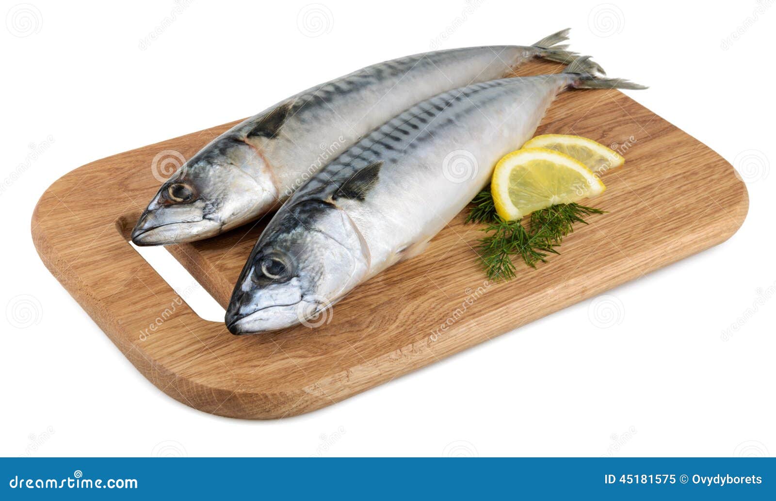 Mackerel Fish on Wooden Plate Isolated Stock Image - Image of cook ...