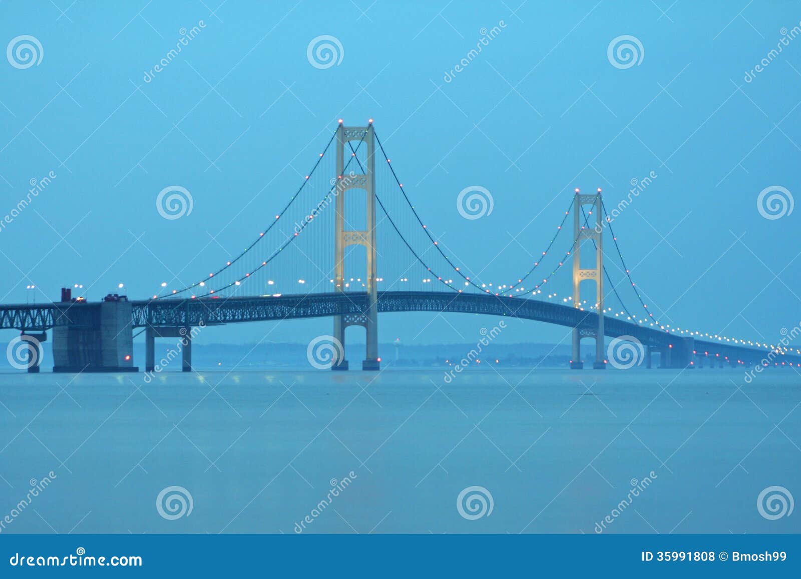 Mackinac Bridge before Sunrise Stock Photo - Image of city, region ...