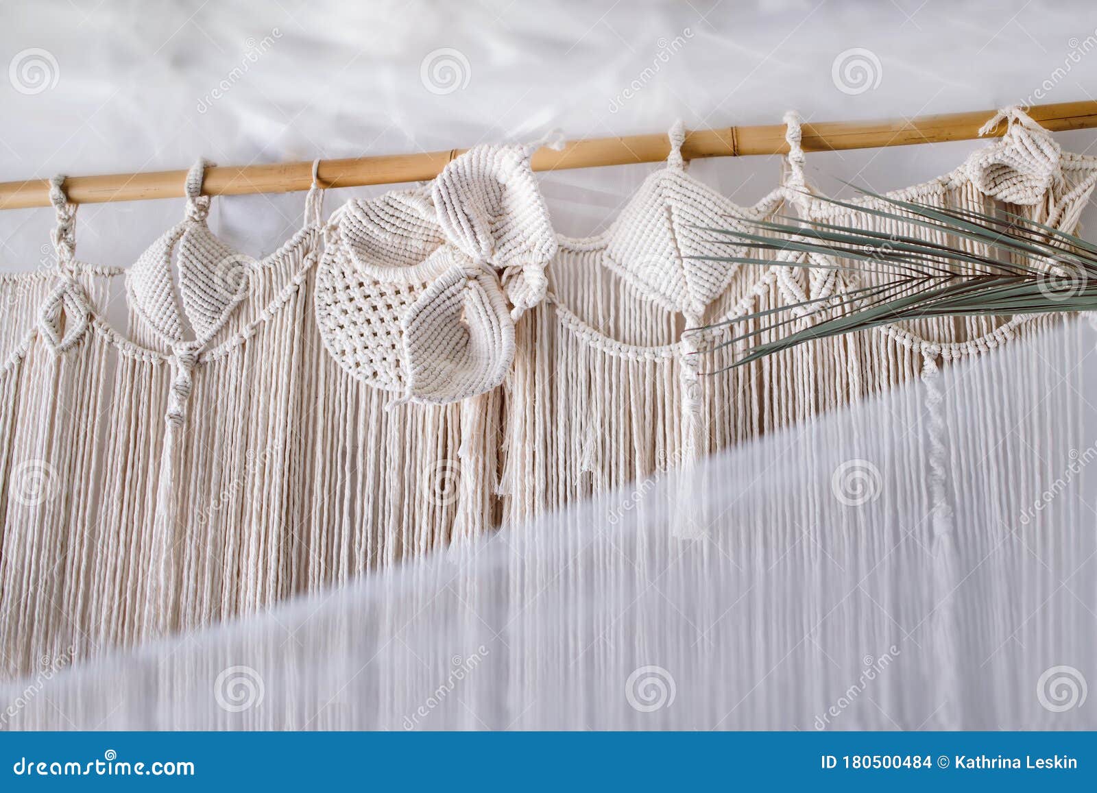 White Wedding Macrame Backdrop with Lace and Flowers Stock Photo ...
