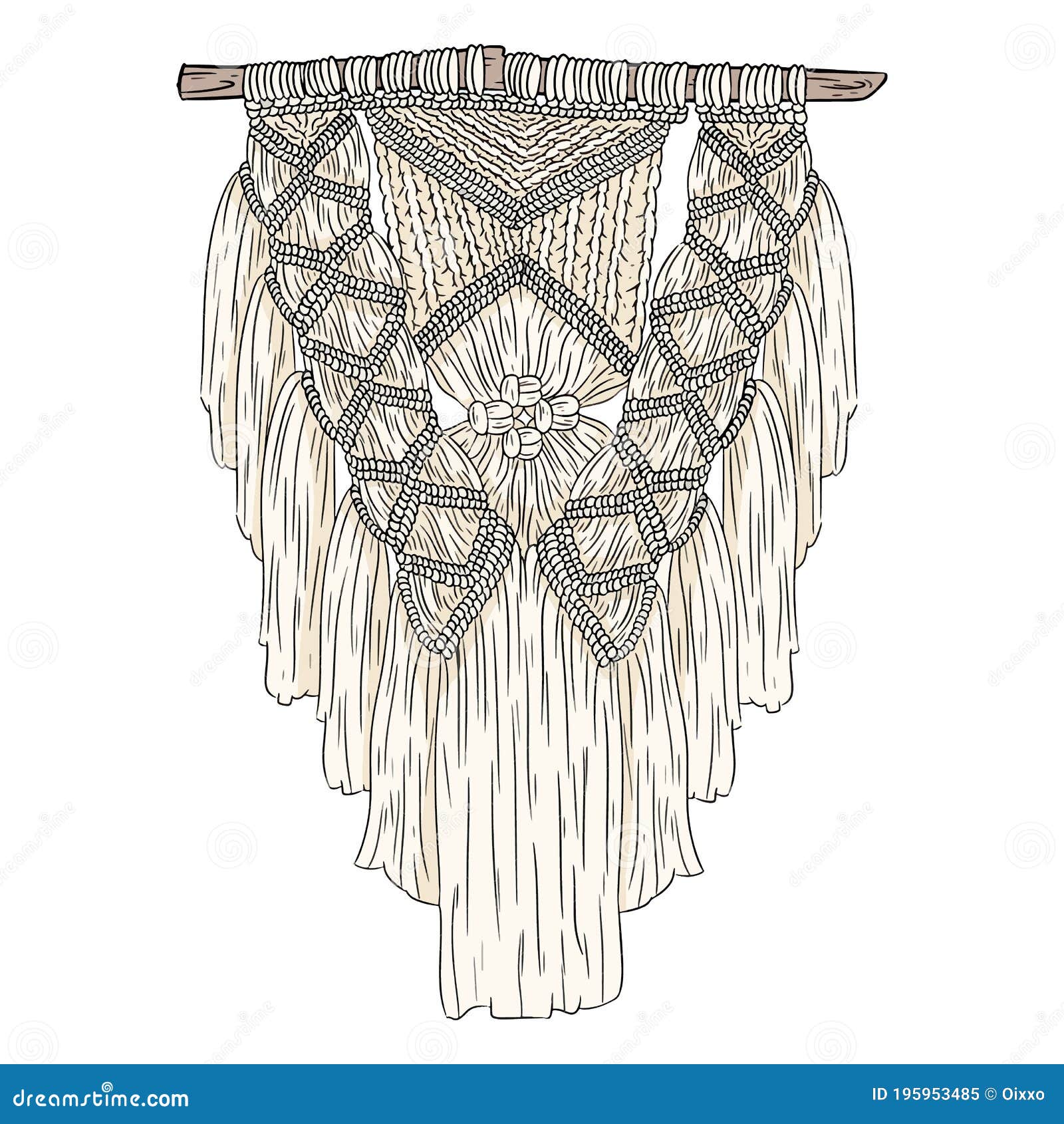 Macrame Bohemian Style Wall Hanger Doodle. Textile Knotting Design ...