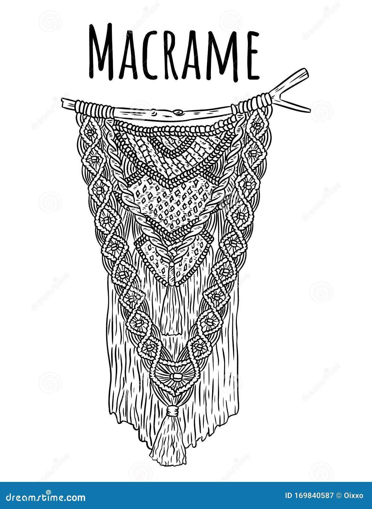 Macrame Boho Style Wall Hanger Lack Outline Logo Image. Textile ...