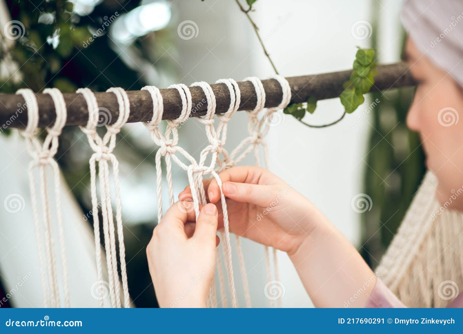 Close Up Picture of Womans Hands Weaving Macrame Stock Image - Image of ...