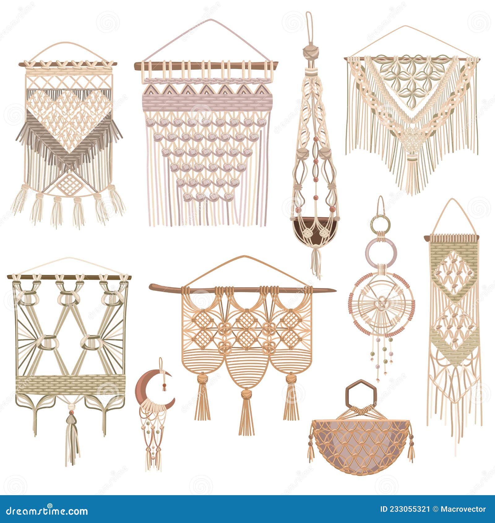 Handcrafted Macrame Icon Set Cartoon Vector | CartoonDealer.com #228423423
