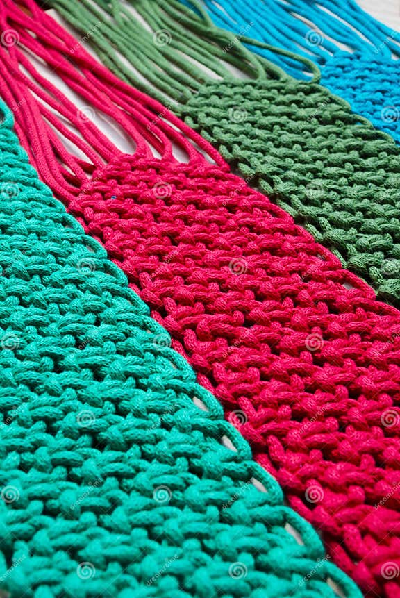 Macrame Technique, a Square Knot of Multi-colored Threads. Stock Photo ...