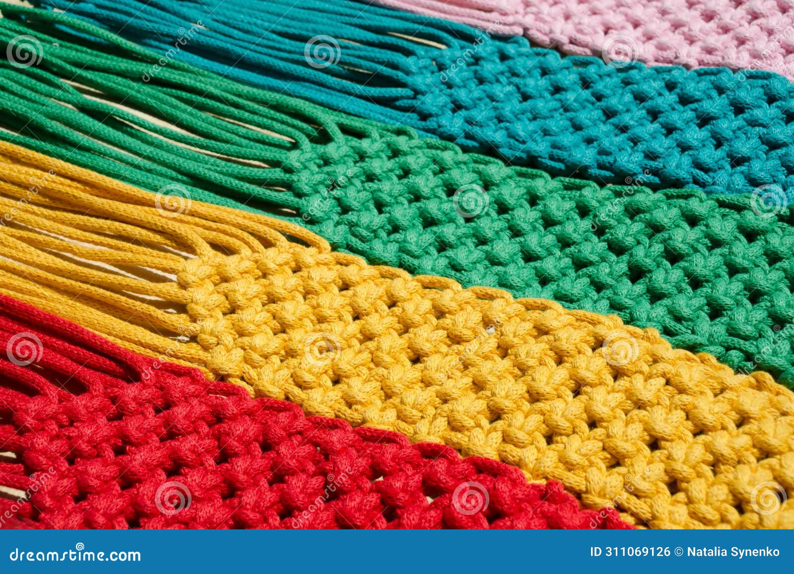 Macrame Technique, a Square Knot of Multi-colored Threads Stock Photo ...