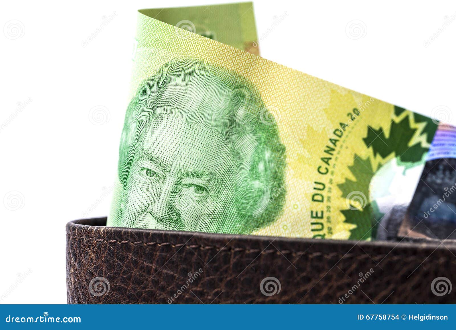 Wallet, Canadian Dollar Bill And Coins On A Rustic Wood Background ...