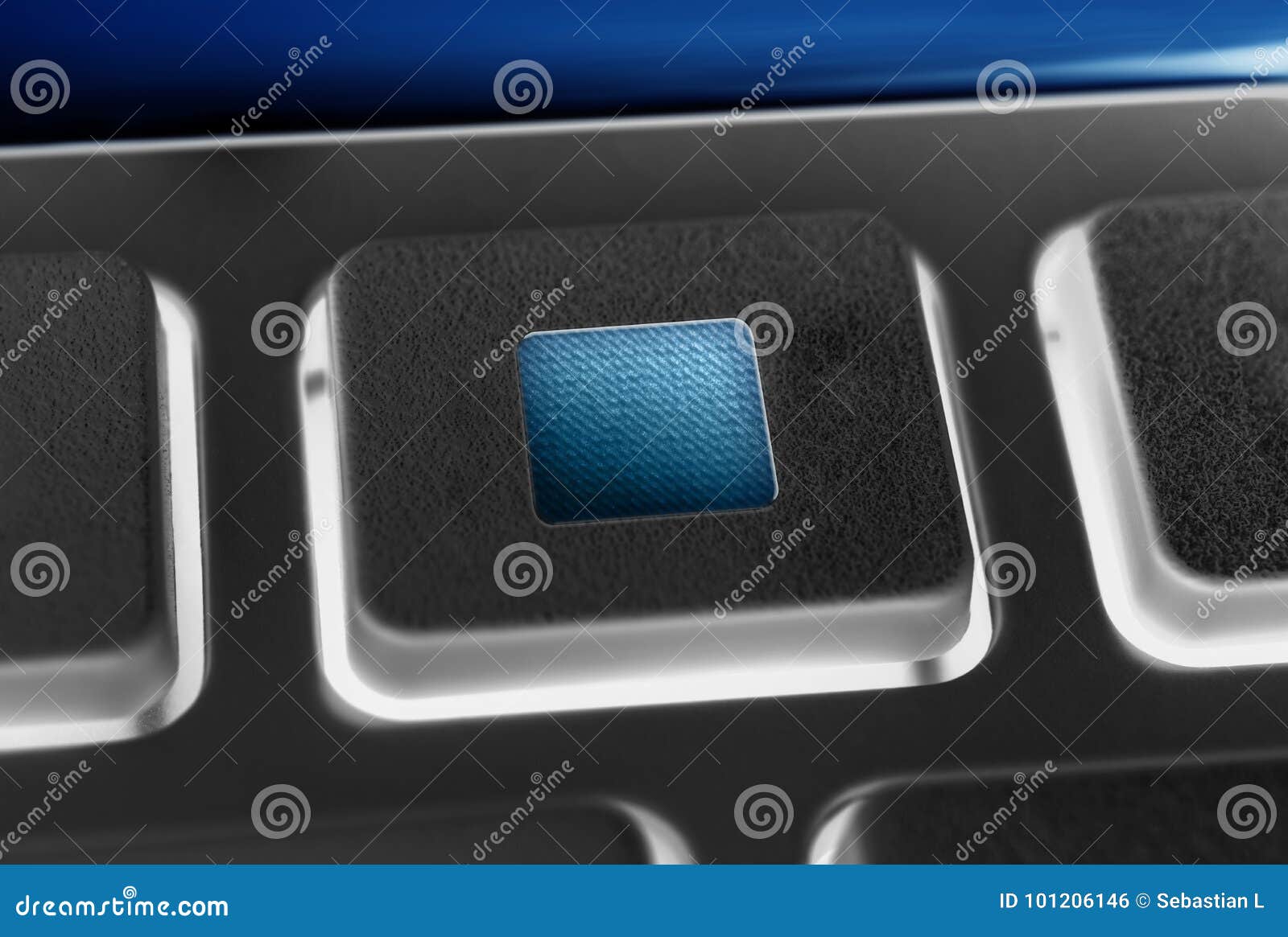 Macro of a Black Stop Button of a Black Remote Control with Backlight ...