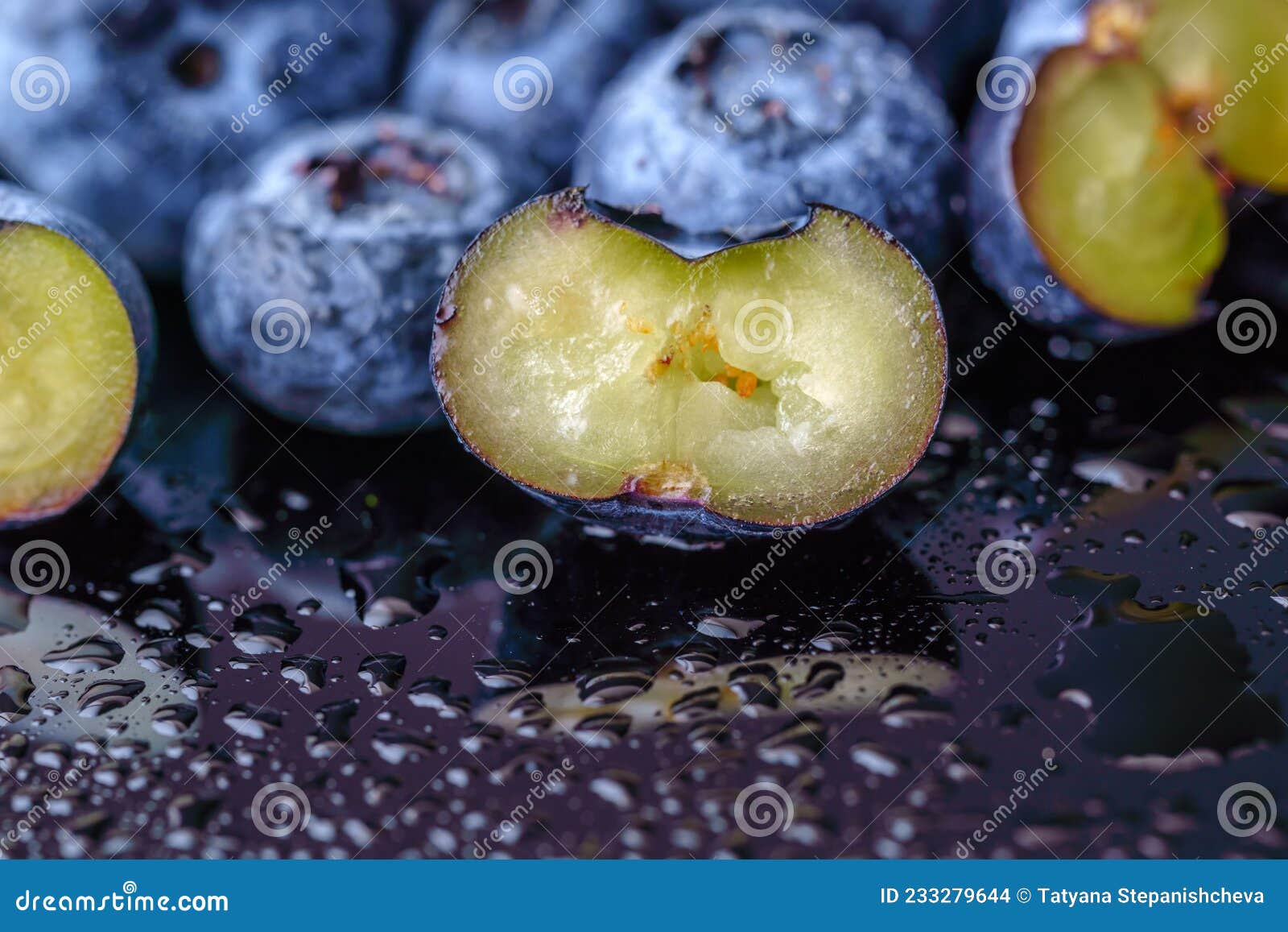 Macro. Blueberry Berry Cut In Half. The Bones And Internal Structure ...