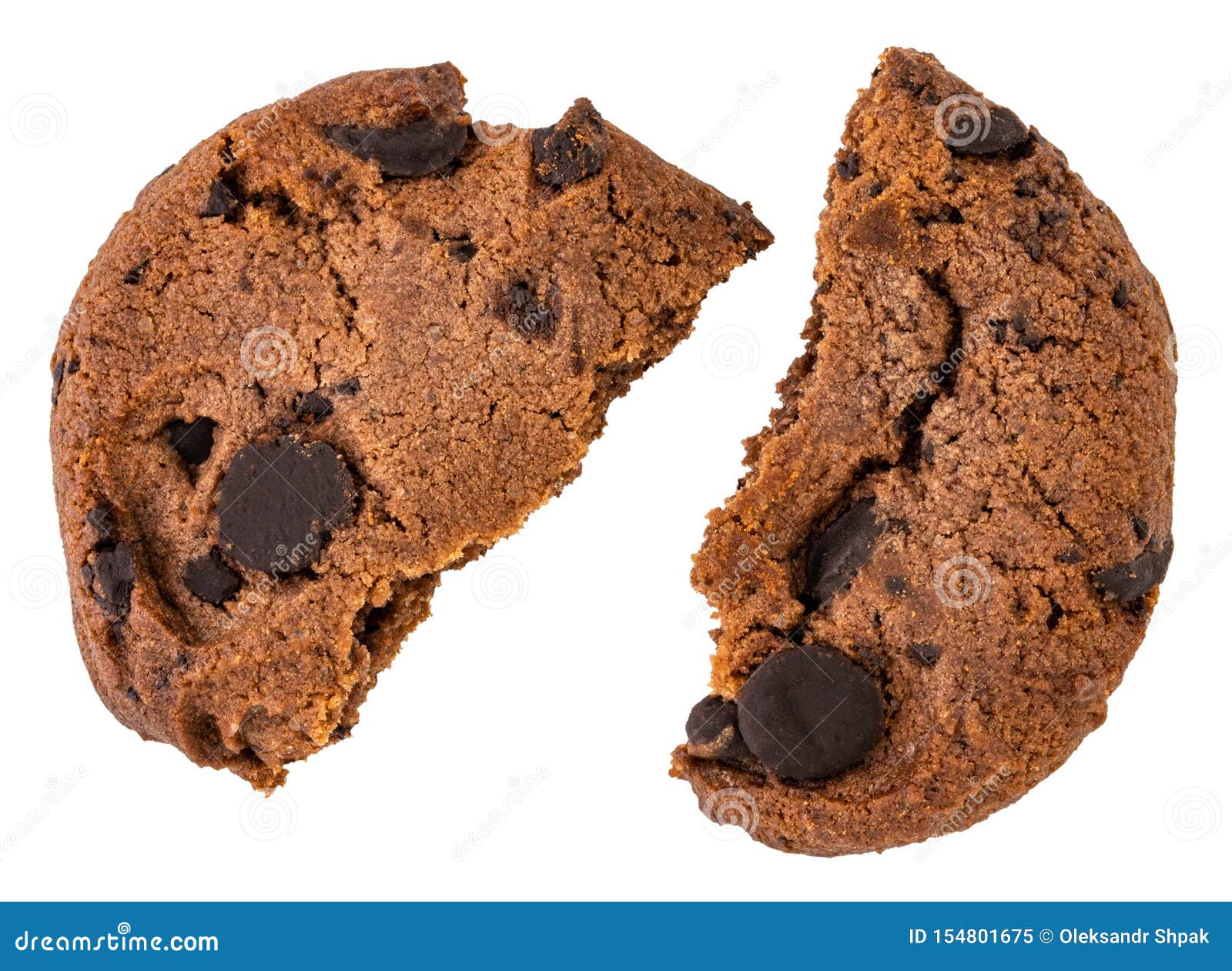 Macro of Broken Chocolate Chip Cookie Isolated on White Stock Image ...