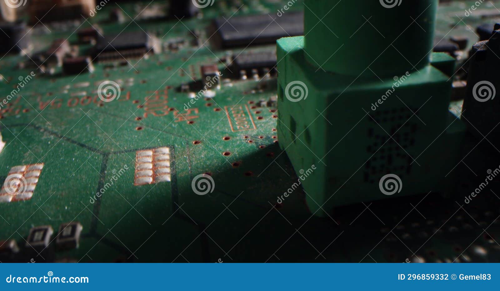 Macro Camera Moving Slowly Over Printed Circuit Board, Showing Computer Motherboard Components ...