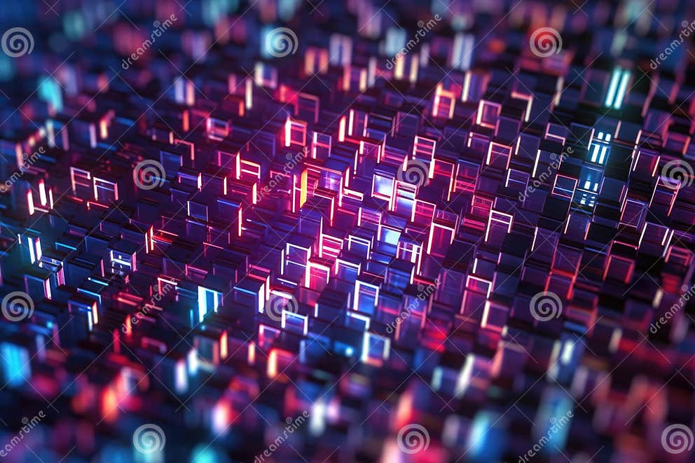 Macro Capture of Led Screen Pixels Displaying a Futuristic, Tech ...