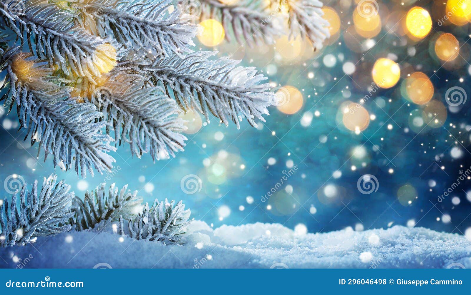 Macro Christmas Tree with Snow - Background - Generative AI Stock ...
