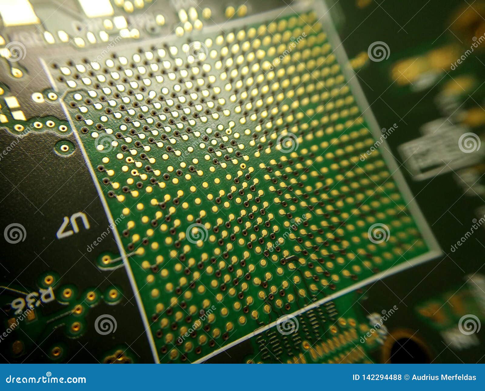 Macro Close Up of PCB BGA Footprint Stock Photo - Image of engineering ...