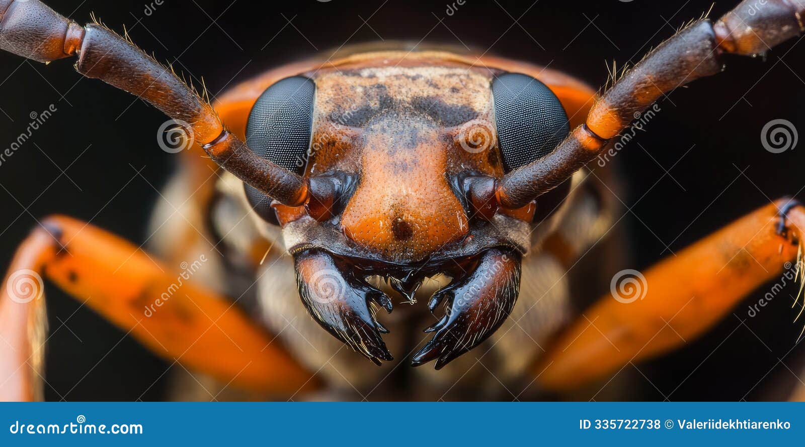 Detailed Macro Shot of a Bug’s Head Showcasing Antennae and Compound ...
