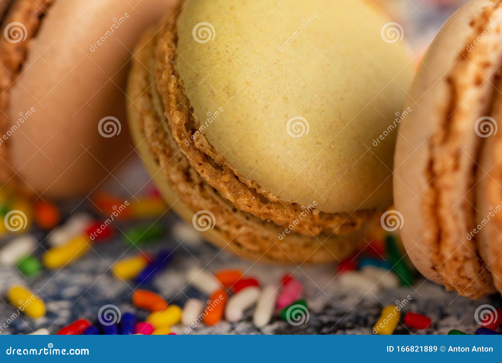 Macro, Close-up of Colored French Macaroons, Sweets with Colored ...