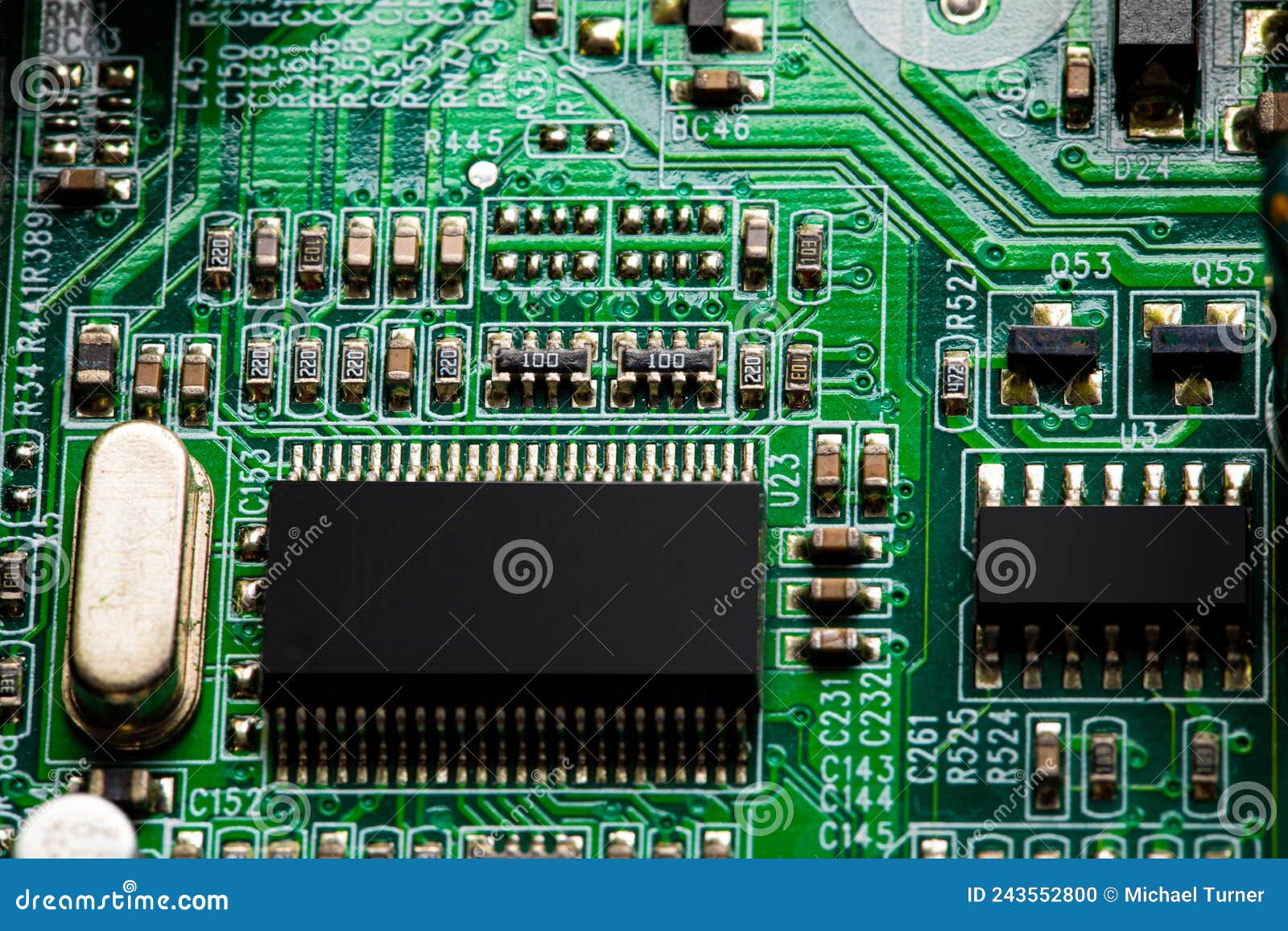 Close Up of Components and Microchips on PC Circuit Board Stock Photo ...