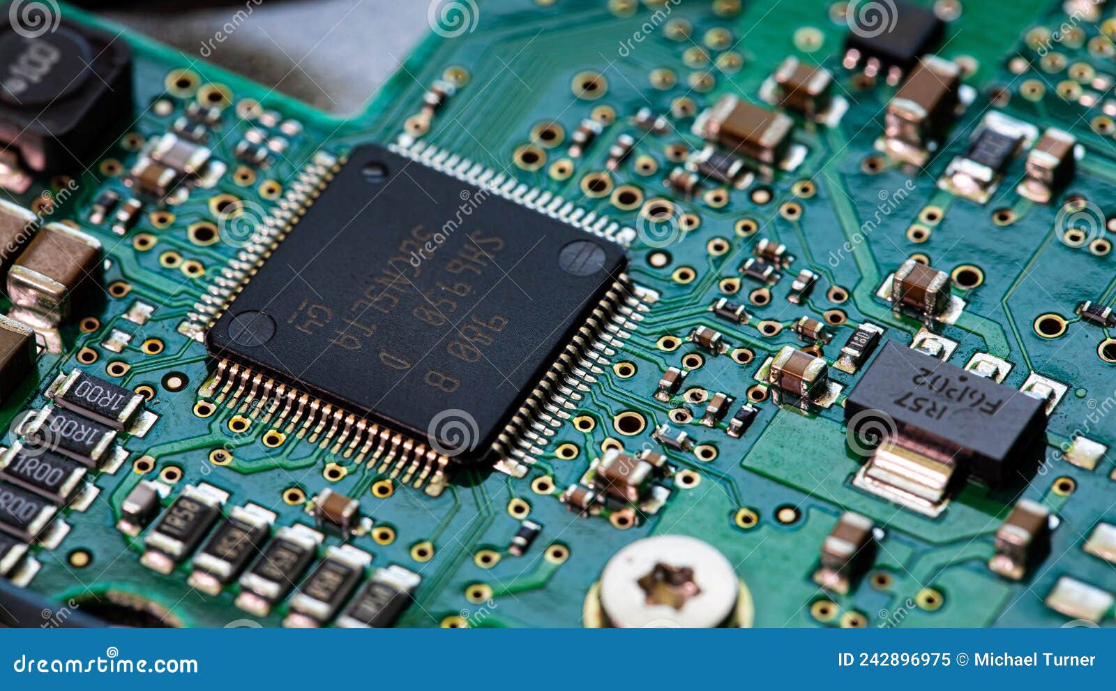 Macro Close Up of Components and Microchips on PC Circuit Board Stock ...