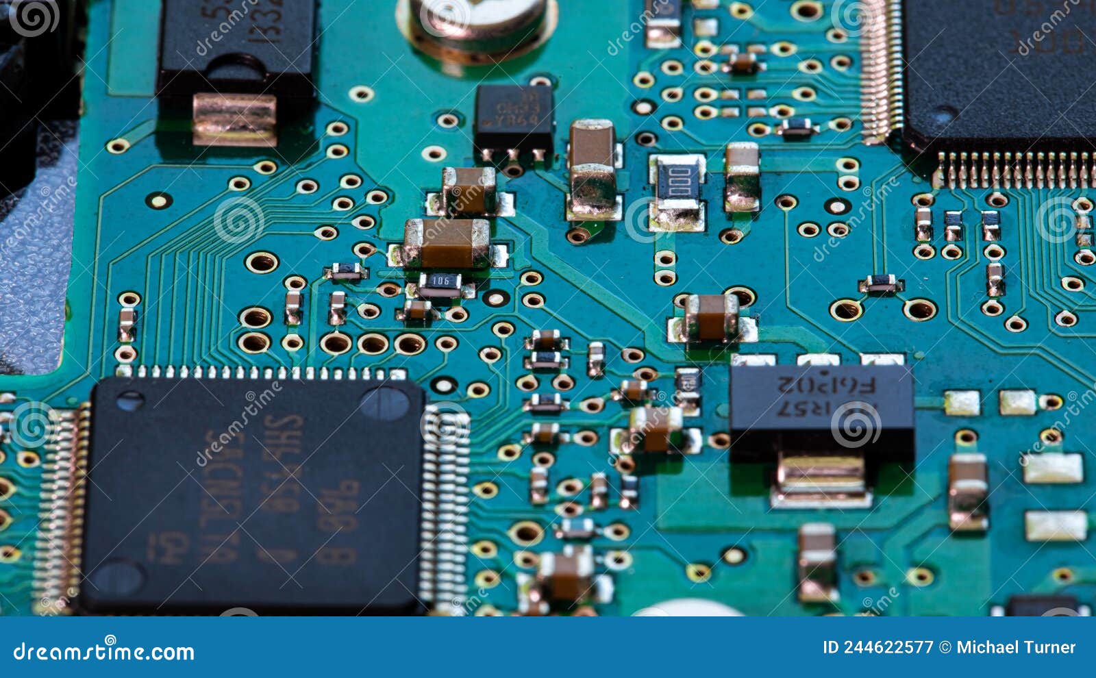 Macro Close Up of Components and Microchips on PC Circuit Board Stock ...