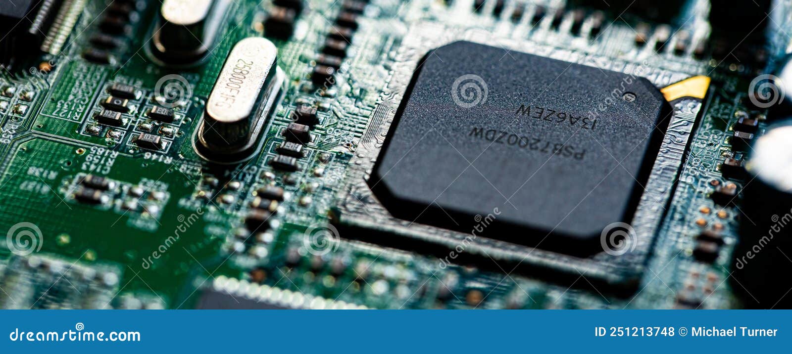 Macro Close Up of Components and Microchips on PC Circuit Board Stock ...