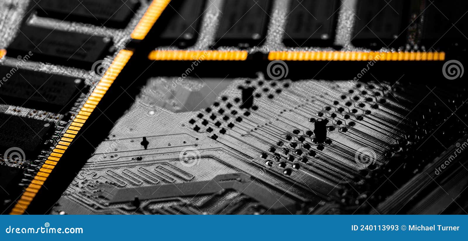 Macro Close Up of Computer RAM Chip and Motherboard Stock Image - Image ...