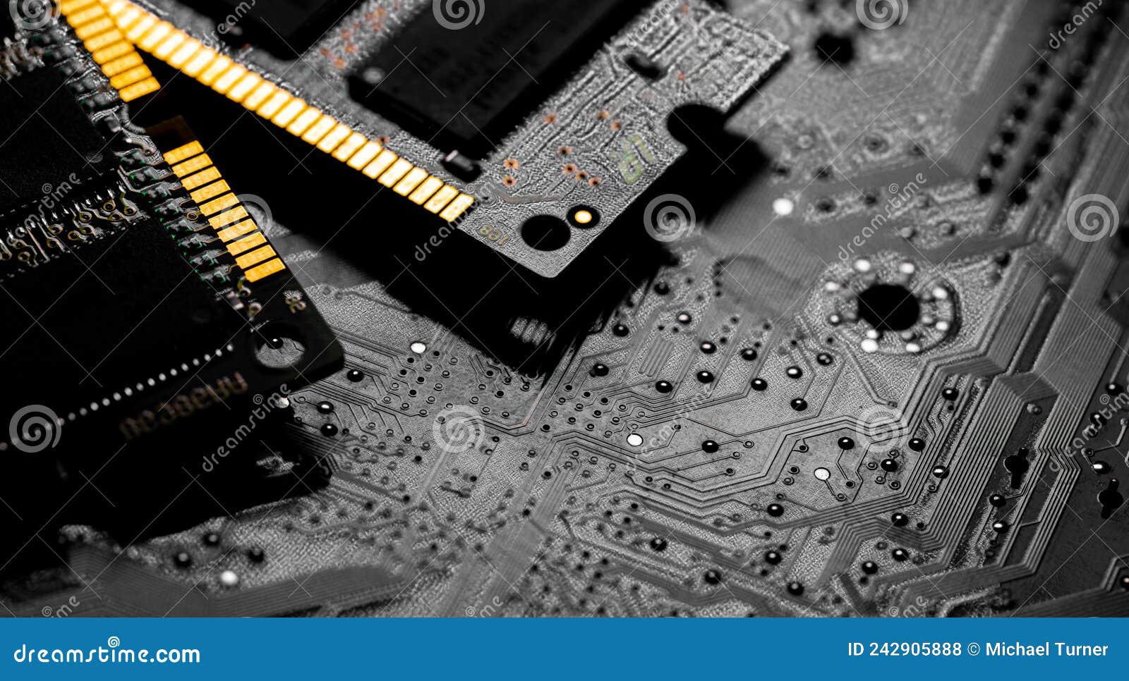 Macro Close Up of Computer RAM Chip and Motherboard Stock Photo - Image ...