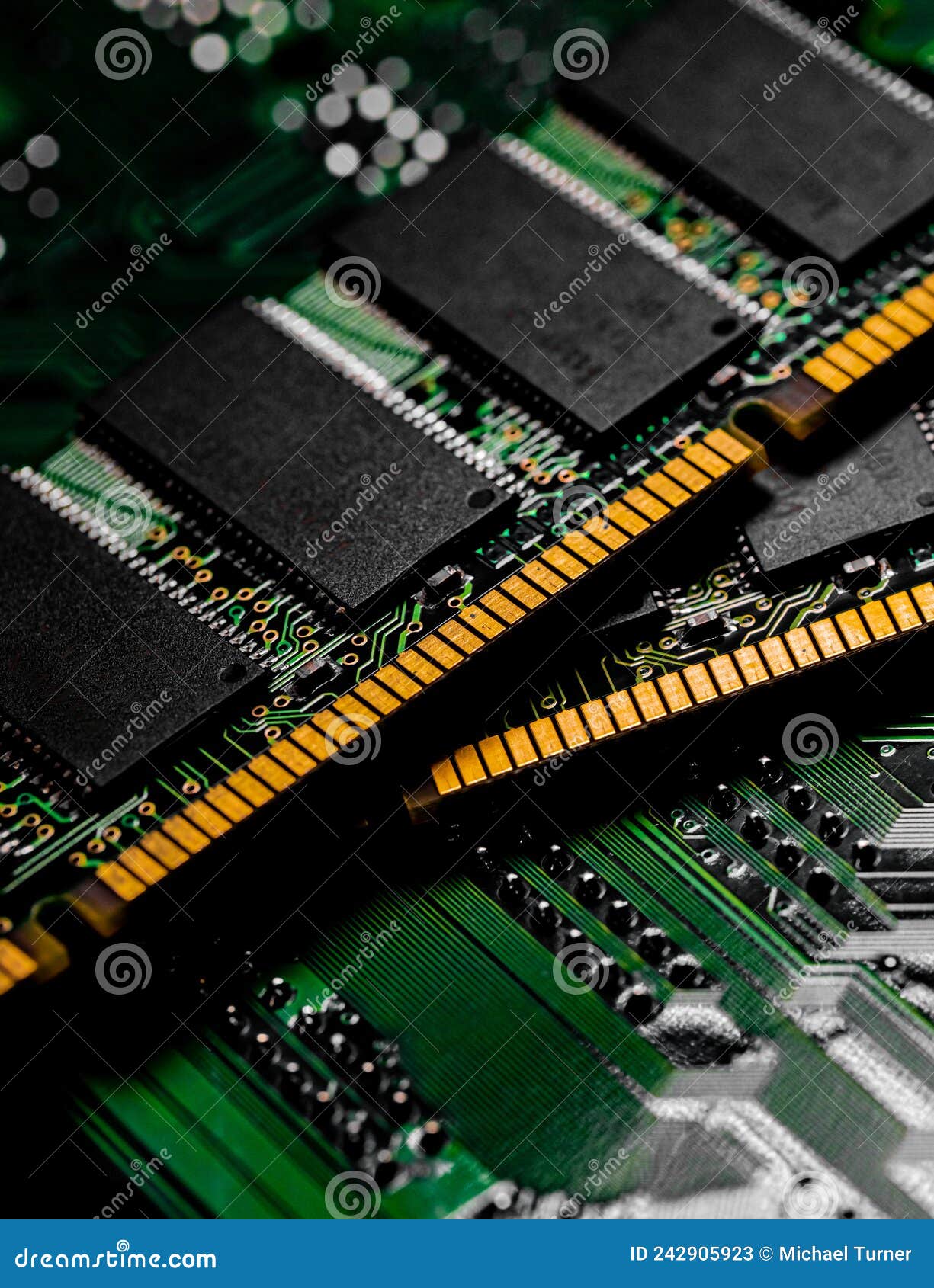 Macro Close Up of Computer RAM Chip and Motherboard Stock Image - Image ...