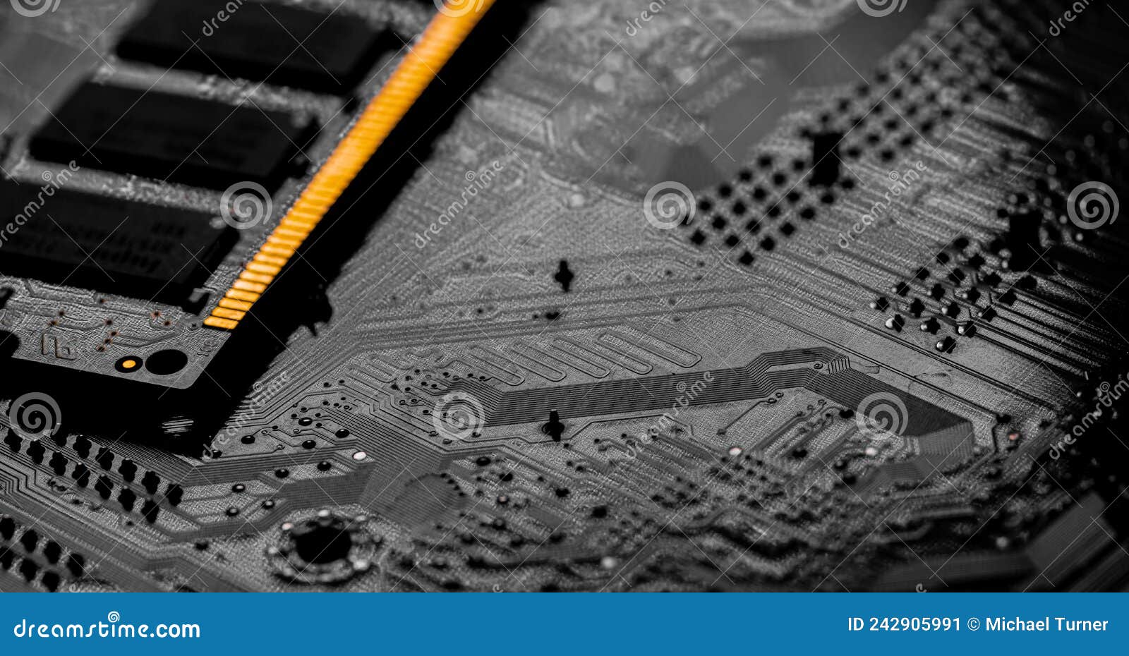 Macro Close Up of Computer RAM Chip and Motherboard Stock Image - Image ...